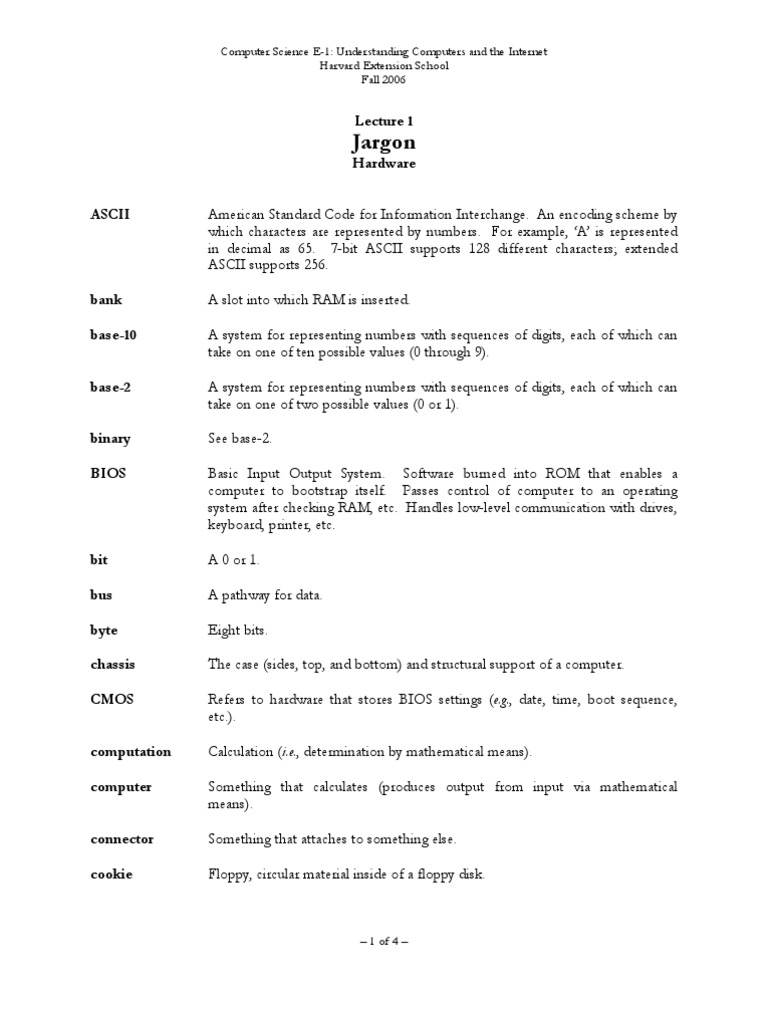 Jargon: Computer Science E-1: Understanding Computers and The Internet ...