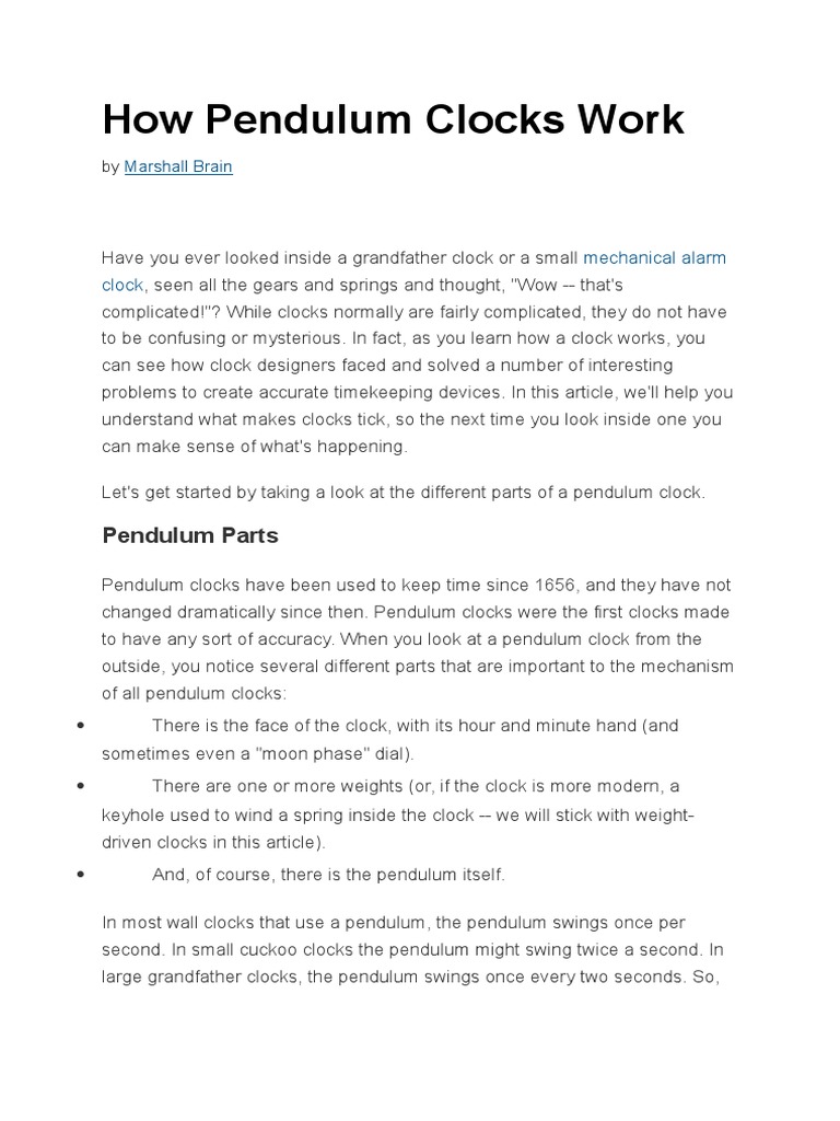 How Pendulum Clocks Work | PDF | Clock | Pendulum