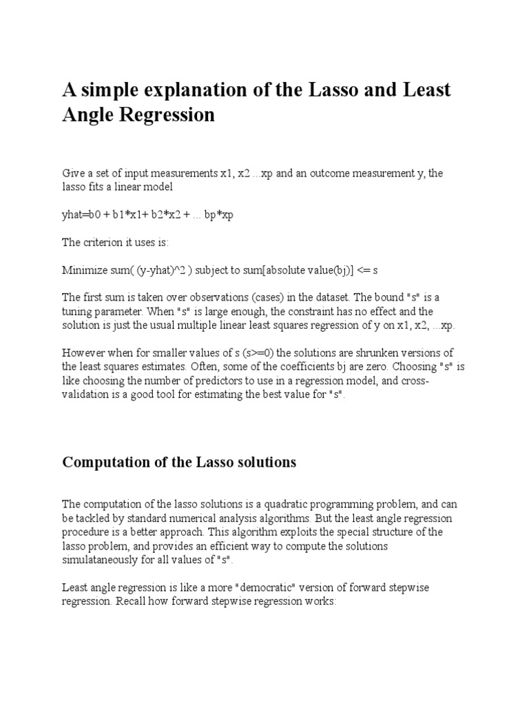 A Simple Explanation of The Lasso and Least Angle Regression | Download ...