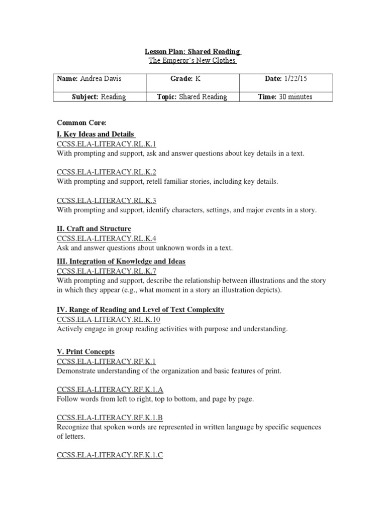 Shared Reading Lesson Plan for K-Grade | PDF | Reading (Process) | Phonics