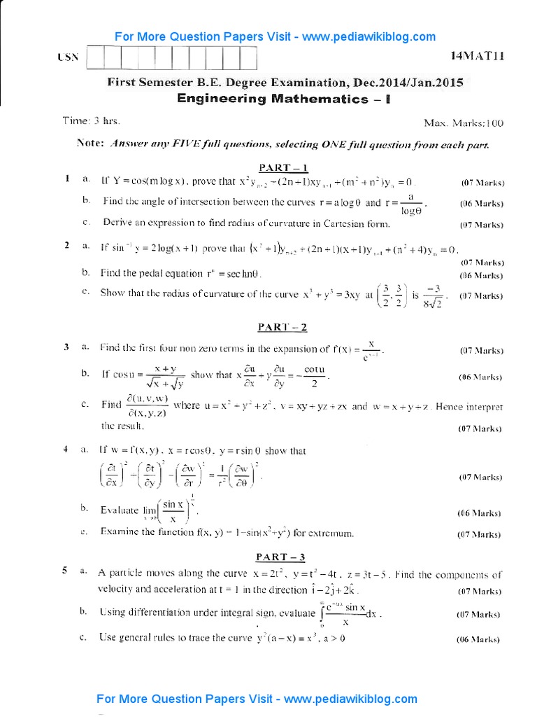Engineering Mathematics 1 Jan 2015 | PDF