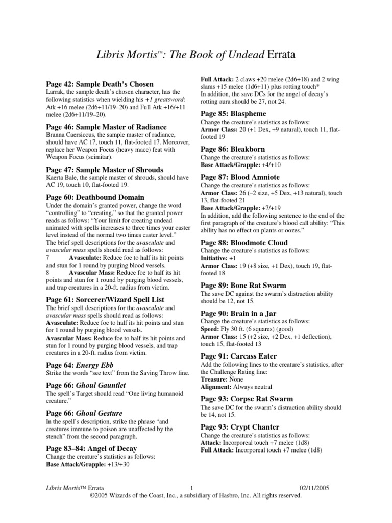 Libris Mortis - Errata | PDF | Leisure