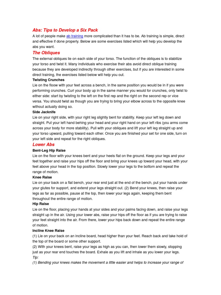 Abs: Tips To Develop A Six Pack: Ab Training | PDF | Strength Training ...