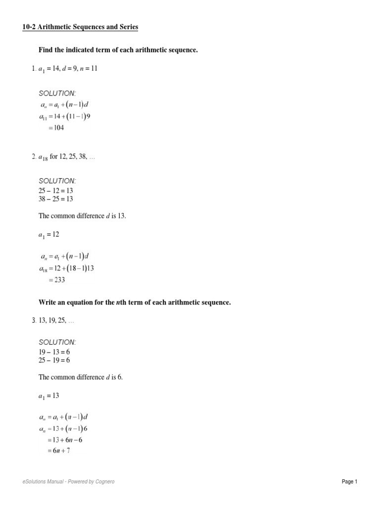 10-2 Arithmetic Sequences and Series | PDF | Triangle | Function ...