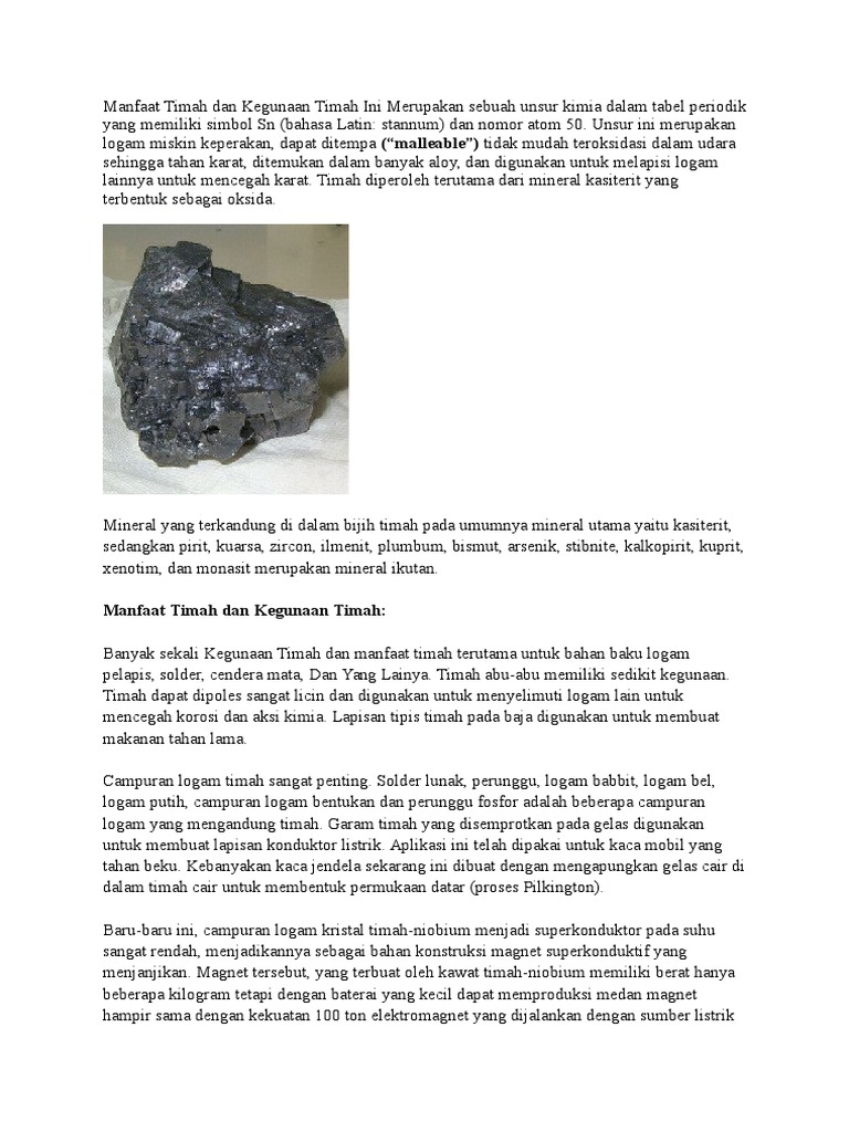 Manfaat Timah Dan Kegunaan Timah | PDF | Teknologi & Rekayasa