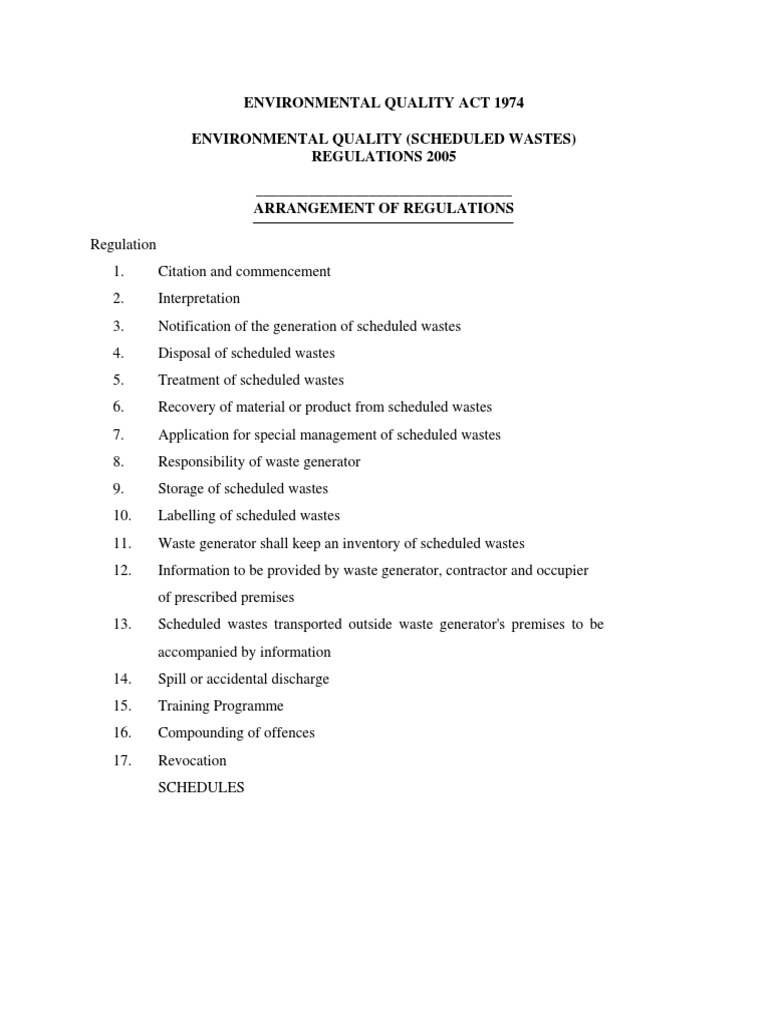 Malaysia EQA Scheduled Waste 2005 | PDF | Waste Management | Waste
