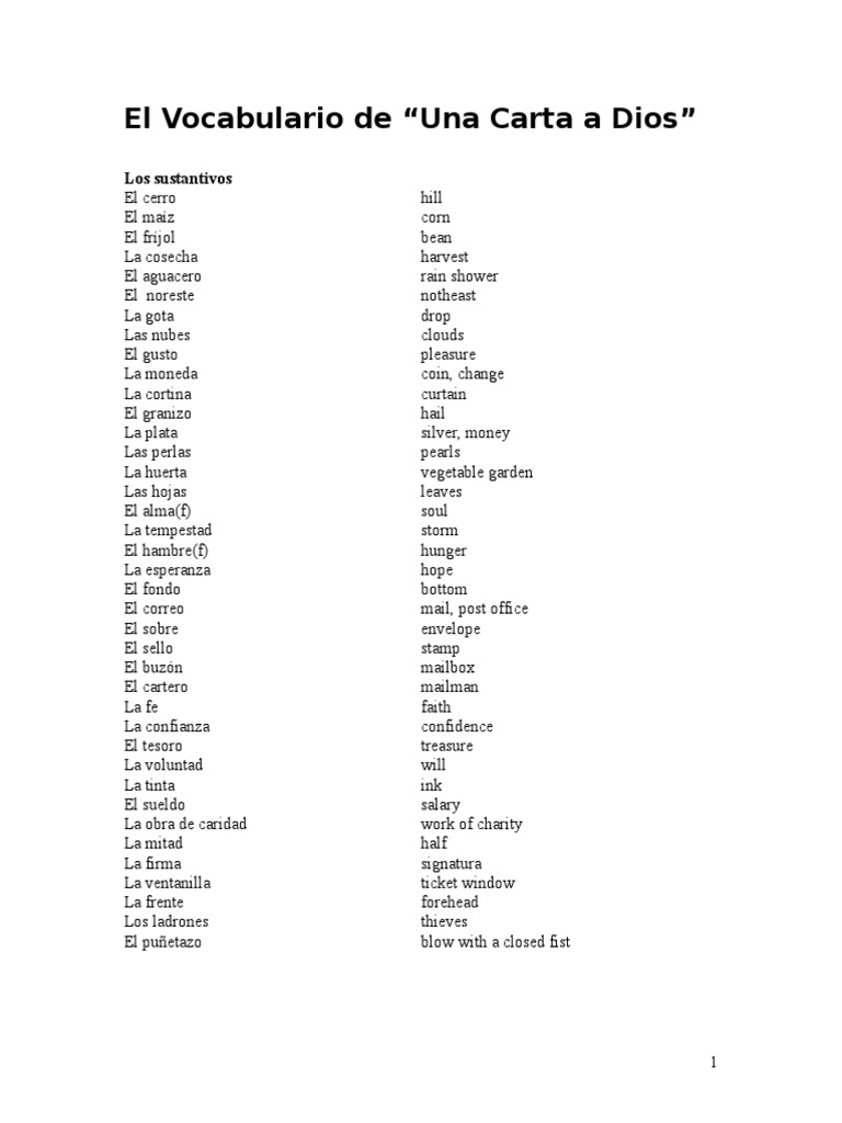 Vocabulario de "Una Carta a Dios" | PDF
