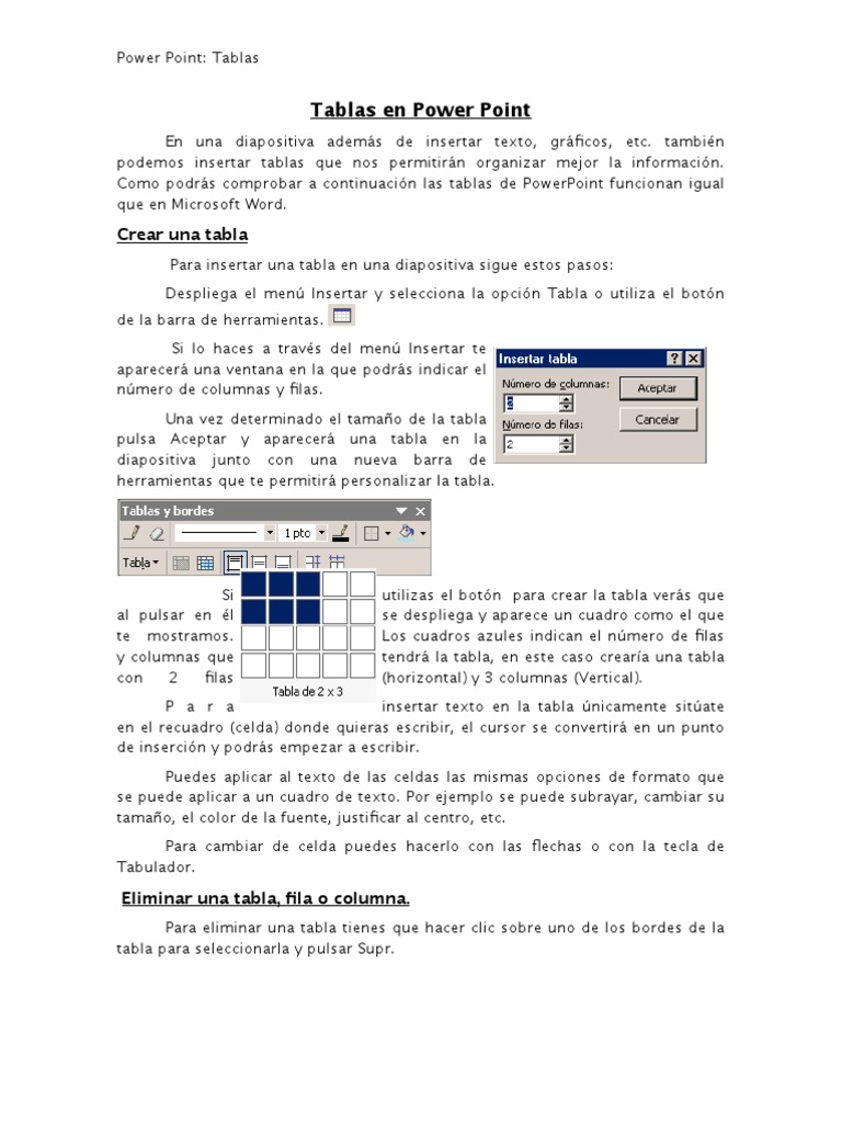 Power Point: Tablas | PDF | Microsoft PowerPoint | Ventana (informática)