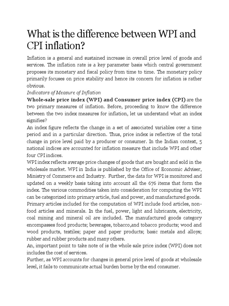 What Is The Difference Between WPI and CPI Inflation | PDF | Consumer Price Index | Index ...