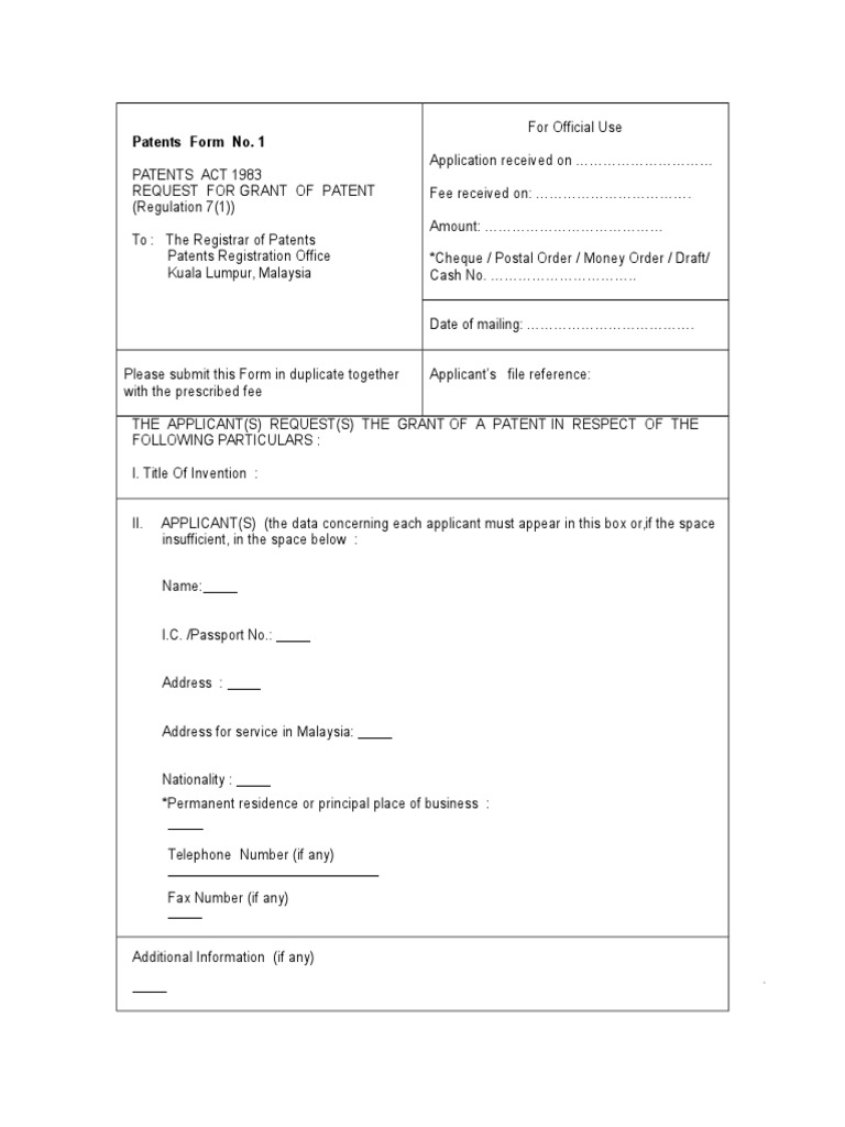 Patents Form No. 1 | PDF | Priority Right | Glossary Of Patent Law Terms