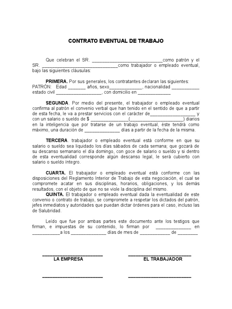 Contrato Eventual de Trabajo | PDF