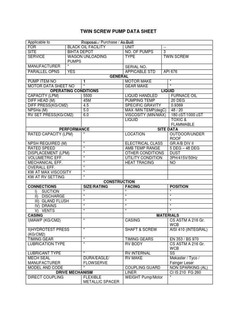 Data Sheet | Pump | Gear