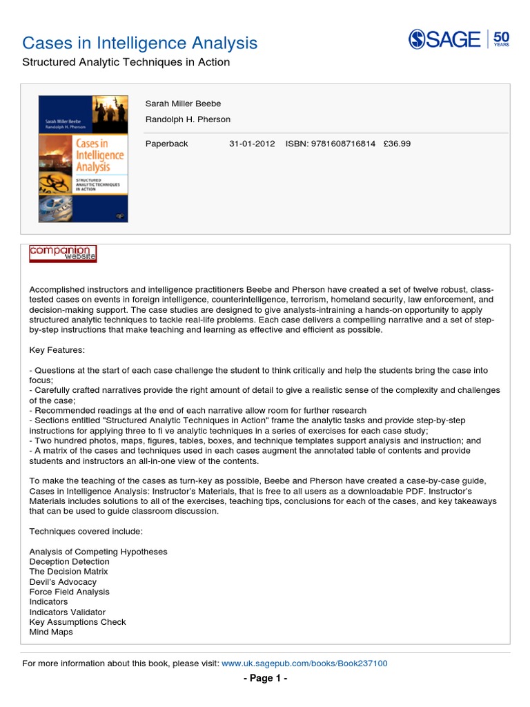Cases in Intelligence Analysis | PDF | Intelligence Analysis | Analysis