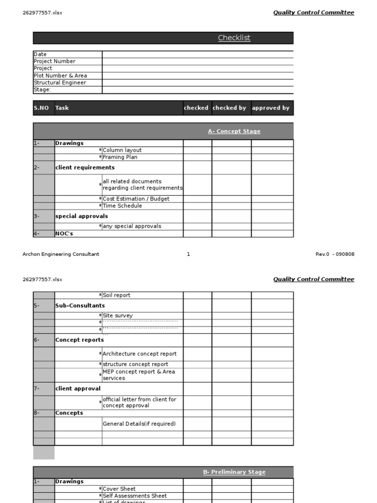 Checklist: Date Project Number Project Plot Number & Area Structural ...