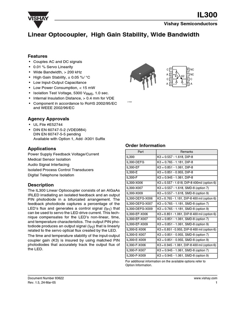 Linear Optocoupler, High Gain Stability, Wide Bandwidth: Vishay ...