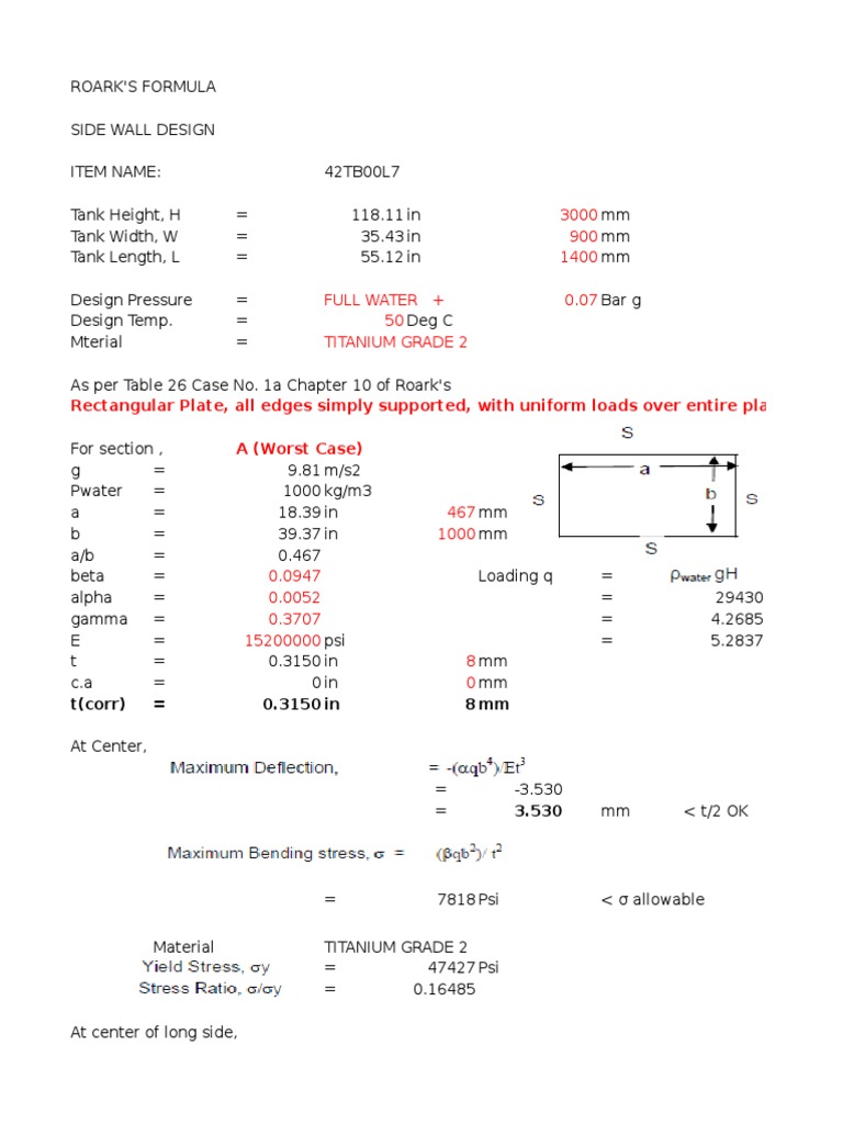 Rectangular Tank Design Calculations | PDF