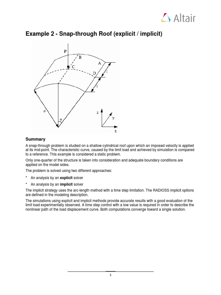 Example 2 - Snap-Through Roof (Explicit / Implicit) | PDF | Young's Modulus | Linear Elasticity