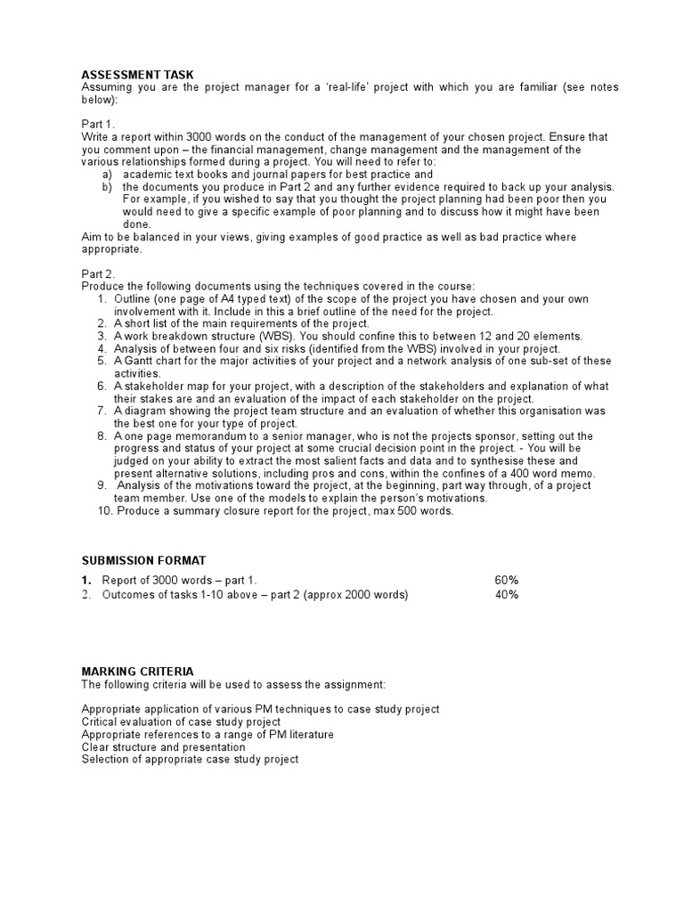 Project Management Assessment Report | PDF | Critical Thinking | Evaluation