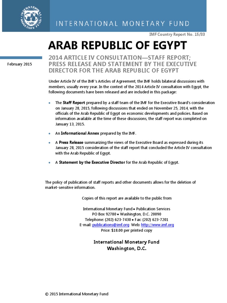 Imf 2015 Egypt | PDF | Government Budget Balance | Fiscal Policy