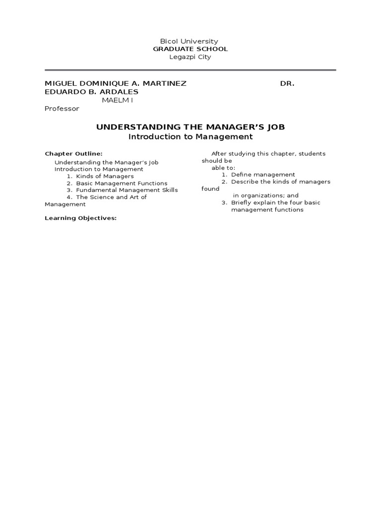 Introduction To Management Hand-Out | PDF | System | Planning