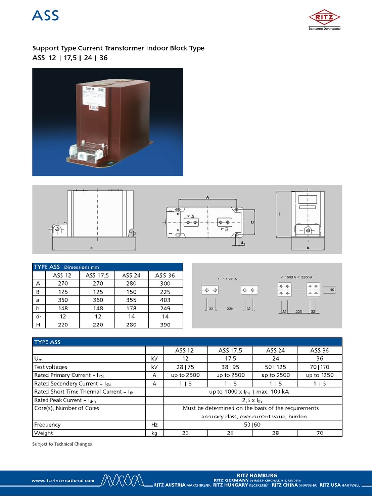 Ritz Current Transformers Type ASS | PDF