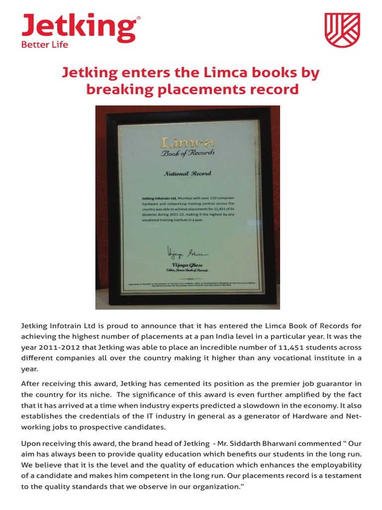 Jetking Enters Limca Book of Records | PDF | Economies | Business