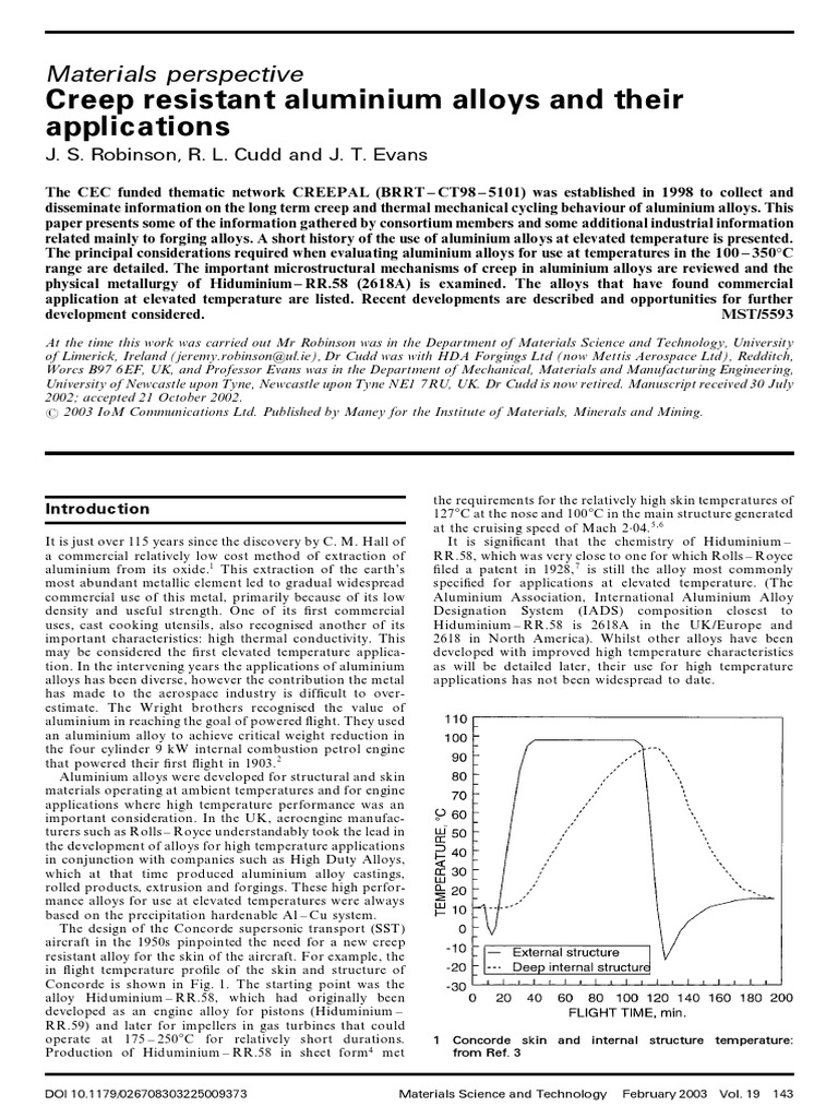 Creep Resistant Aluminium Alloys | PDF | Creep (Deformation) | Alloy