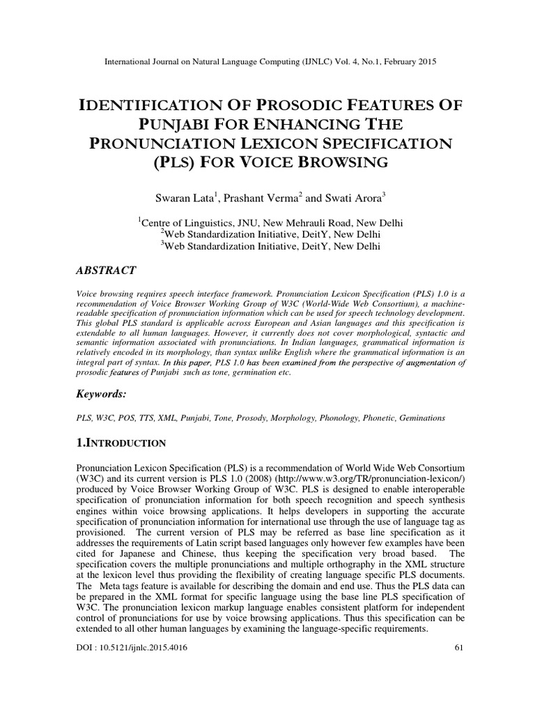 Identification Of Prosodic Features Of Punjabi For Enhancing The Pronunciation Lexicon