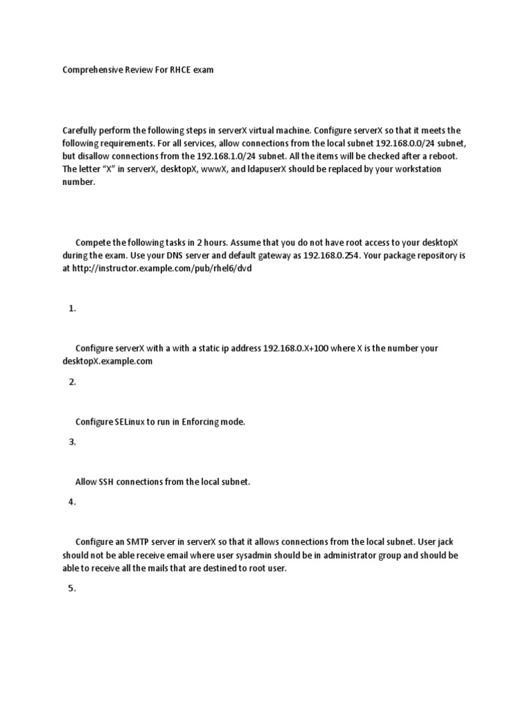 RHCE Exam Mock Questions | PDF | Superuser | Operating System Technology