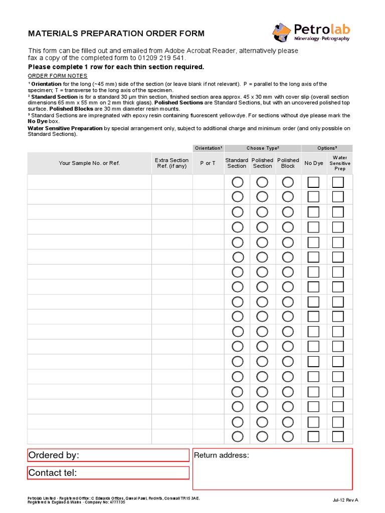 Materials Preparation Order Form | PDF | Nature