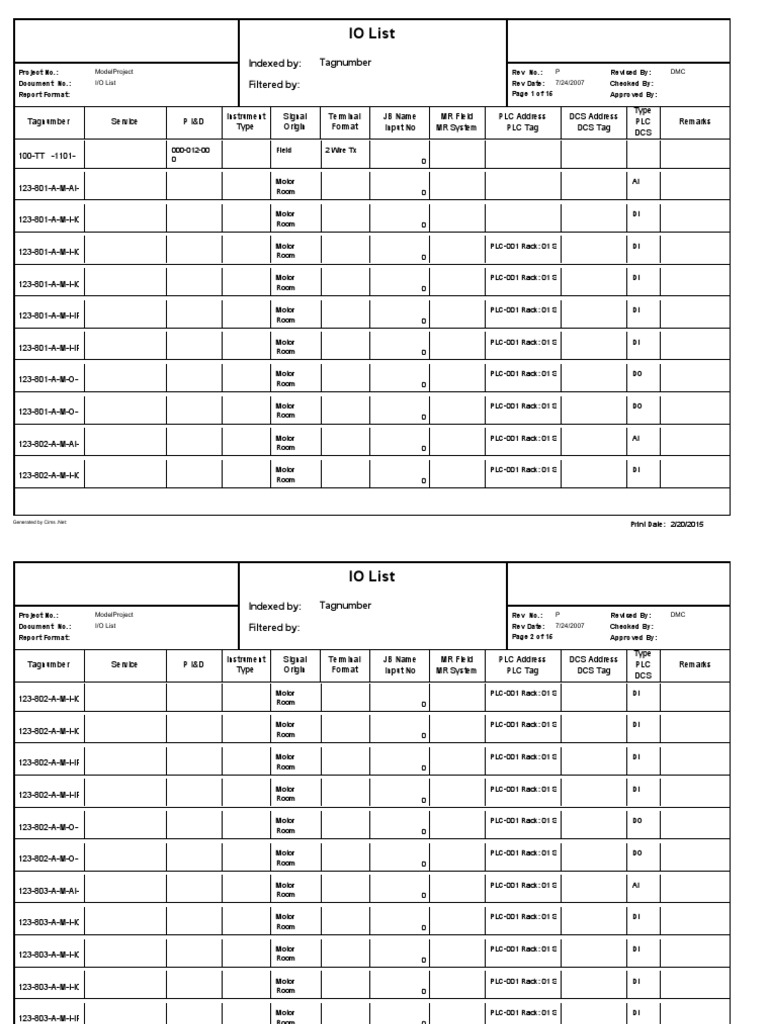 I/O List for ETE5503 Project | PDF