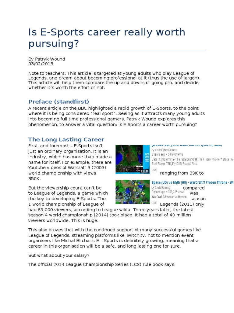 Is E-Sports Worth Going For | PDF | Labour | Business