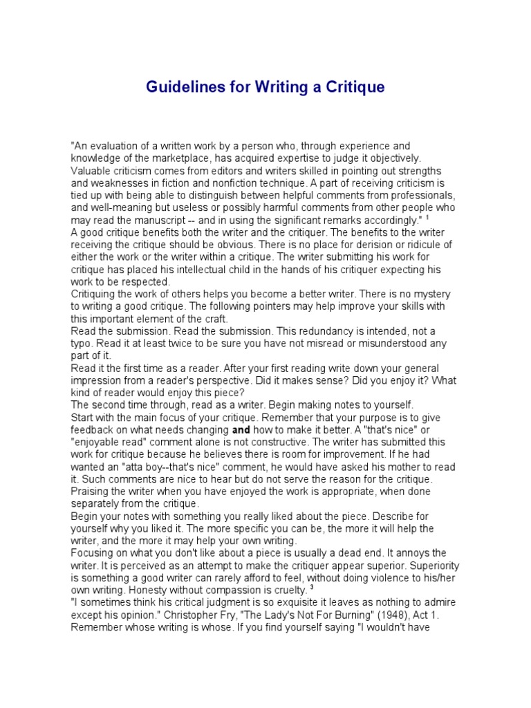 Guidelines For Writing A Critique | PDF | Plot (Narrative) | Narration