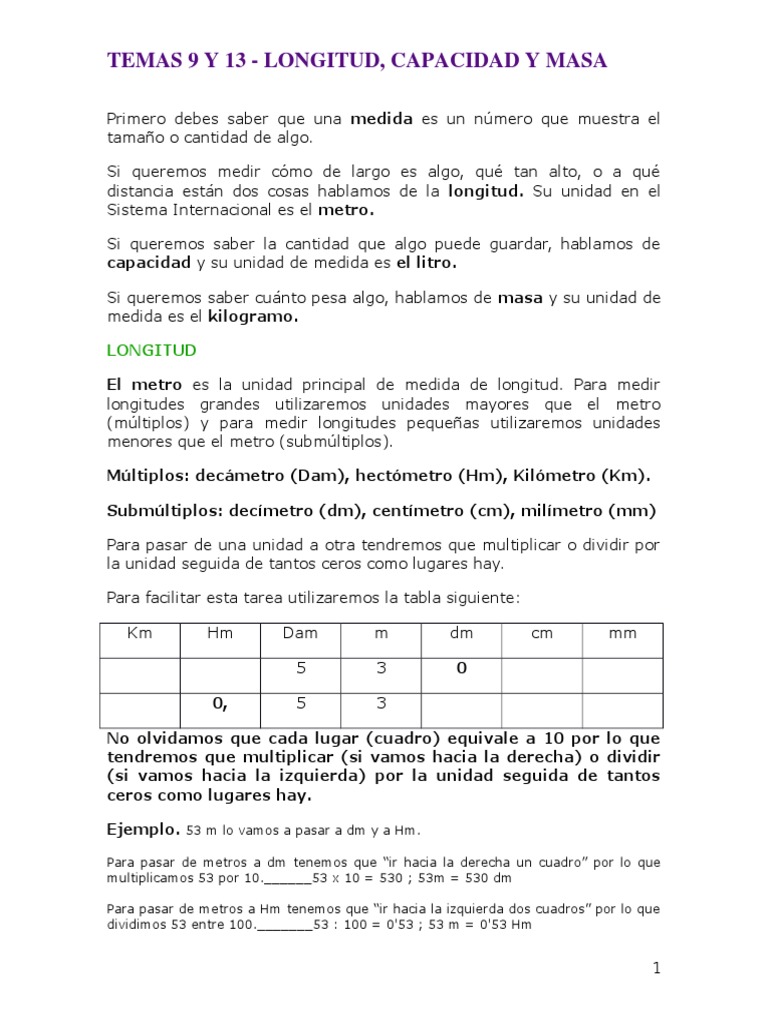 Longitud Capacidad y Masa | PDF | Unidades de medida | Kilogramo