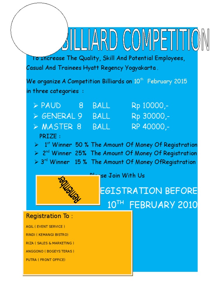 Registration Before: Paud 8 Ball RP 10000, - General 9 Ball RP 30000 ...