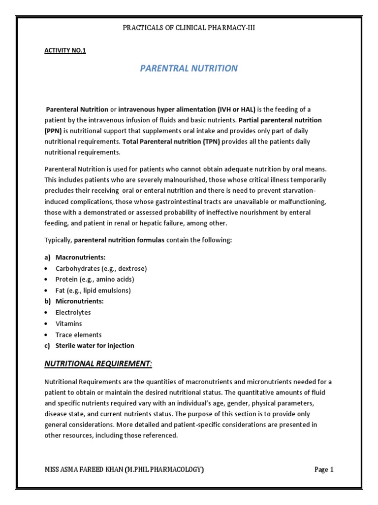 Parenteral Nutrition | PDF | Dietary Fiber | Diet & Nutrition