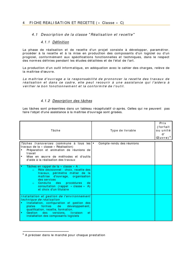 Fiche réalisation recette informatique