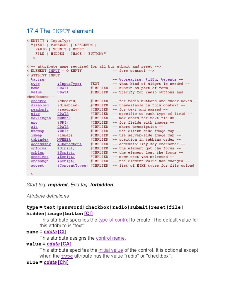 The Input Element in HTML | PDF | Button (Computing) | Html