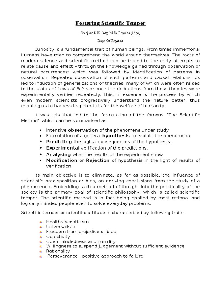 Cultivating Scientific Temper in Education | PDF | Observation ...