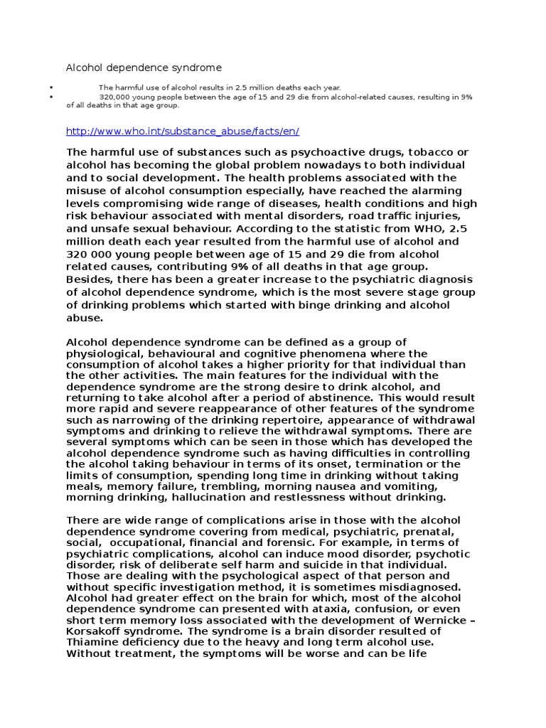 Alcohol Dependence Syndrome | PDF | Alcoholism | Alcohol Abuse