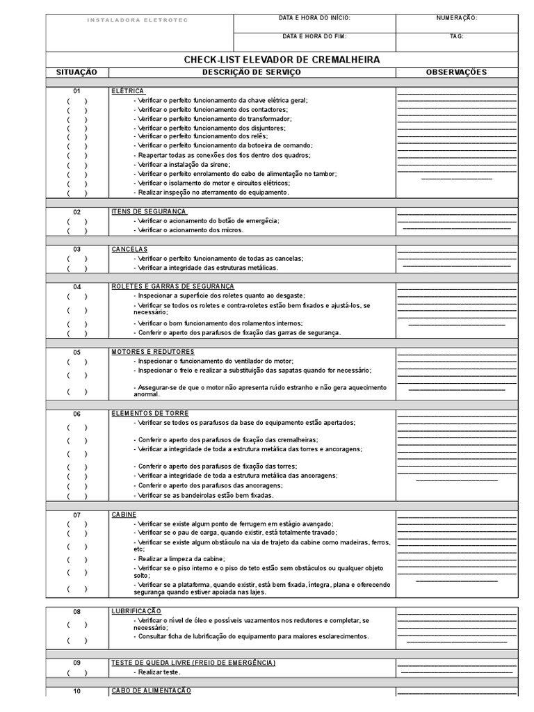 Check-List Elevador Atualizado | PDF | Parafuso | Science