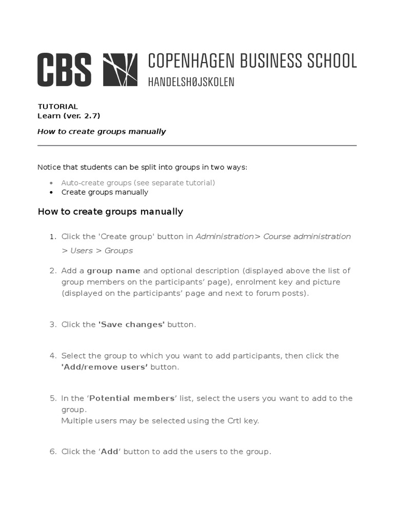 Learn Tutorial - Create Groups Manually | PDF