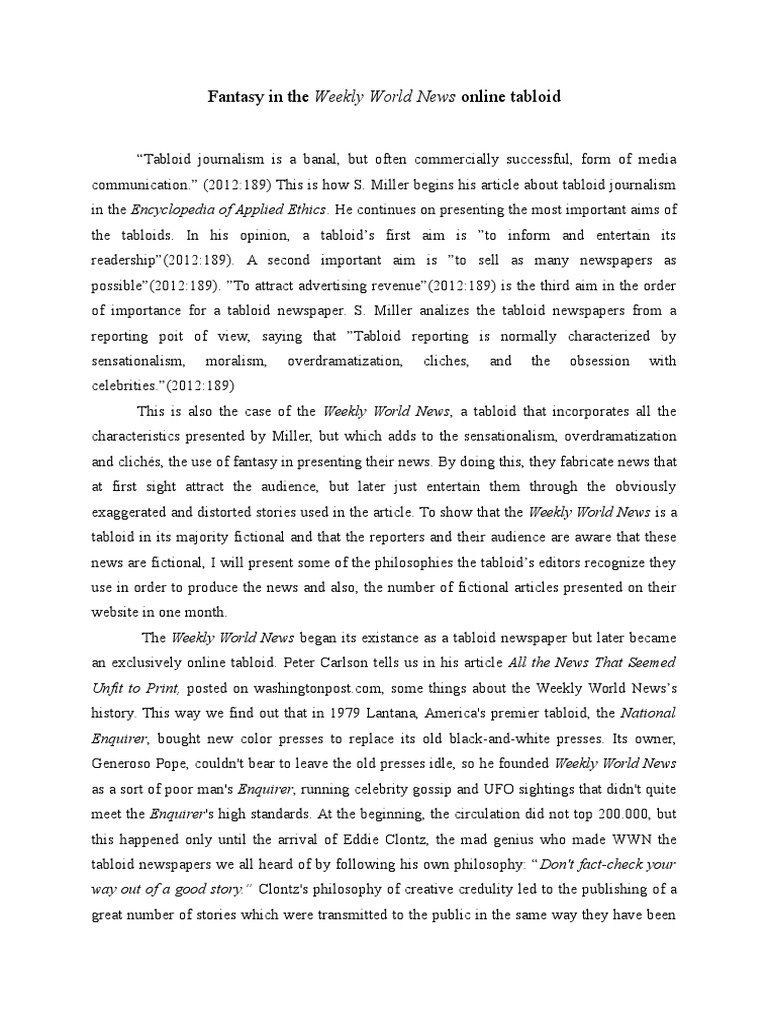 Fantasy in The Weekly World News Online Tabloid | PDF | Newspapers ...