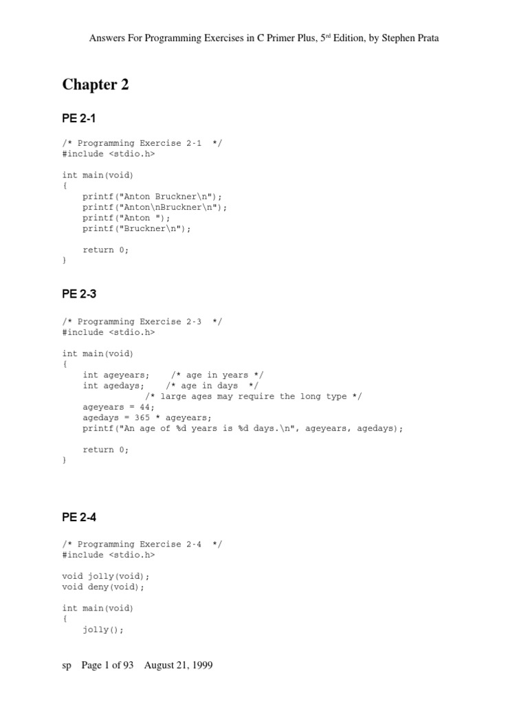 C Primer Plus 5th Ed. C Programming Solutions | PDF | Integer (Computer Science) | Array Data ...