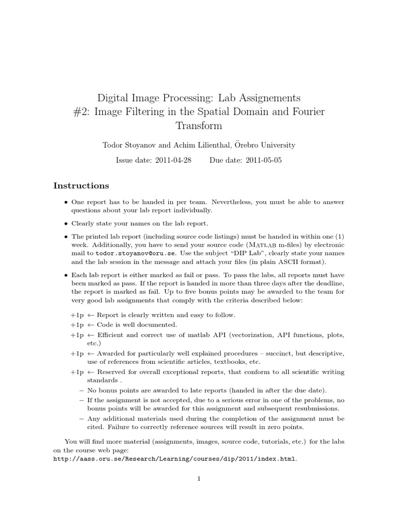 Digital Image Processing: Lab Assignements #2: Image Filtering in The ...