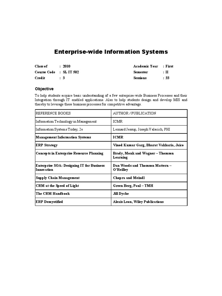 Enterprise IT Systems Course Guide | PDF | Enterprise Resource Planning ...