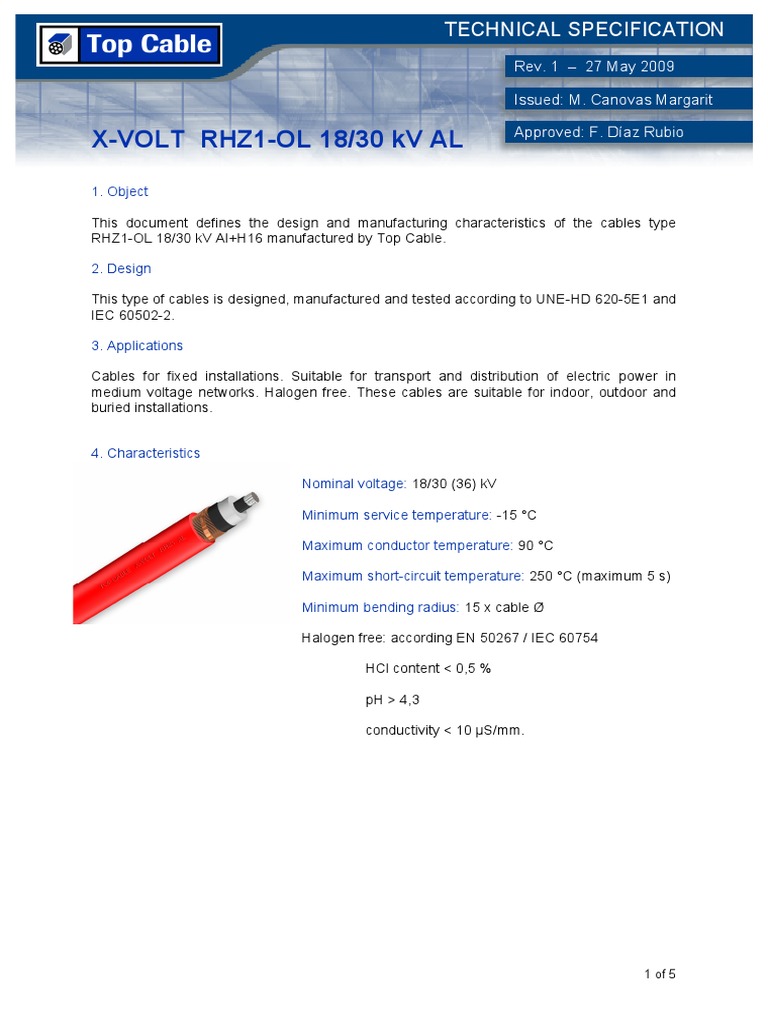 18-30 KV Al Rhz1-Ol | PDF | Cable | Insulator (Electricity)