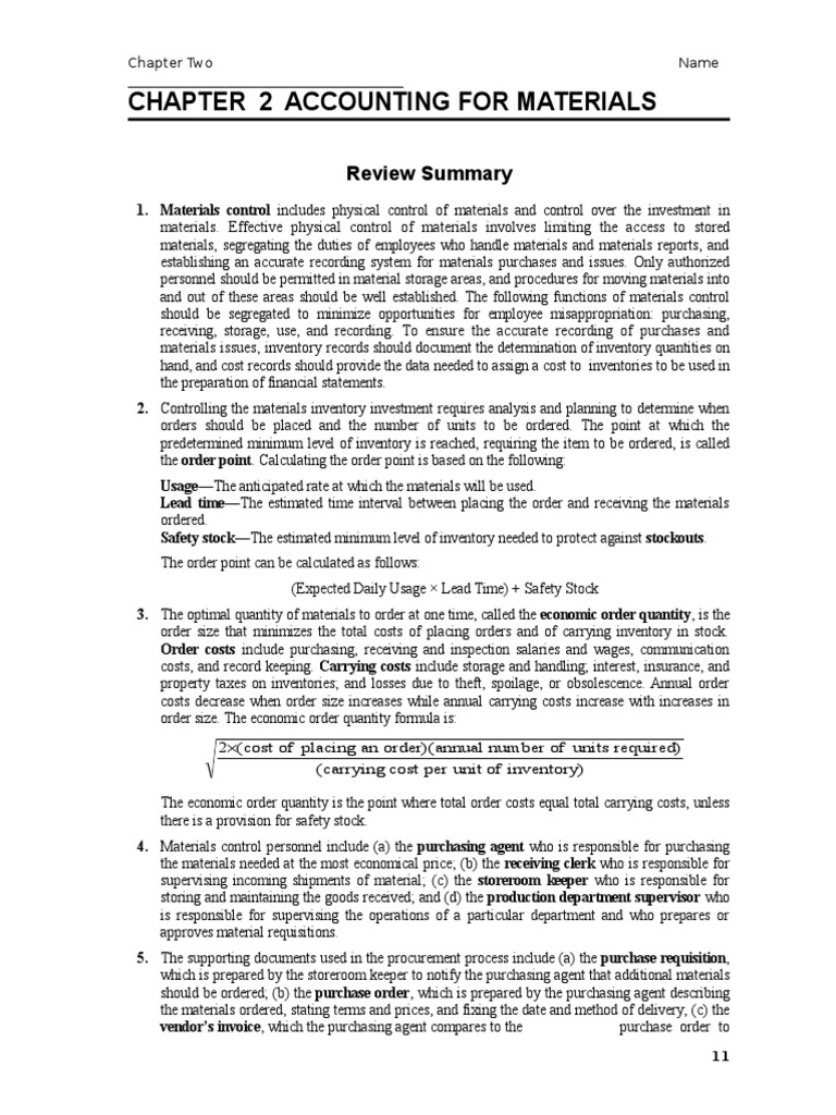Chapter 2 Accounting For Materials: Review Summary | PDF | Debits And Credits | Inventory