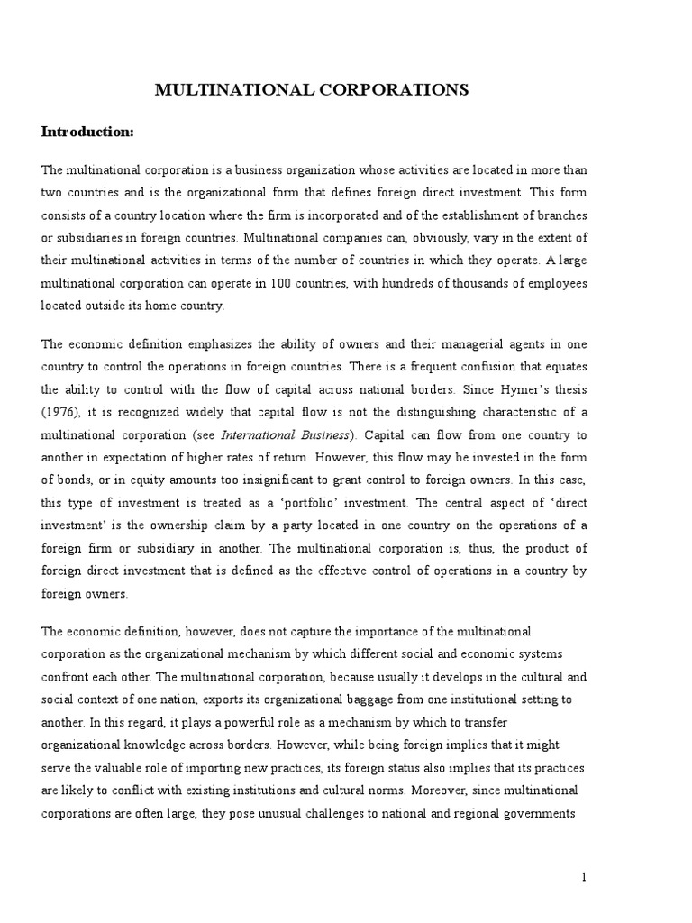 Multinational Corporations in The Global Economy | PDF | Multinational ...