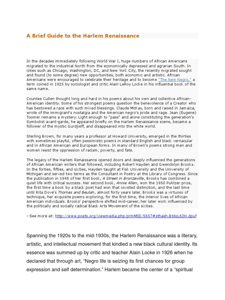 A Brief Guide To The Harlem Renaissance | PDF | Harlem Renaissance ...